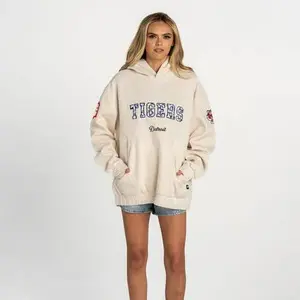 THE WILD COLLECTIVE Detroit Tigers Oversized Corduroy Hoodie - Cream