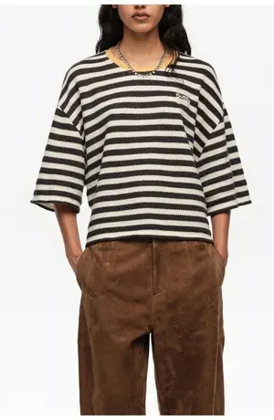Bimba Y Lola Bimba Y Lola Striped Cotton Boxy T-Shirt Black