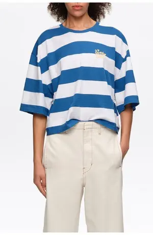 Bimba Y Lola Bimba Y Lola Striped Cotton Boxy T-Shirt Blue