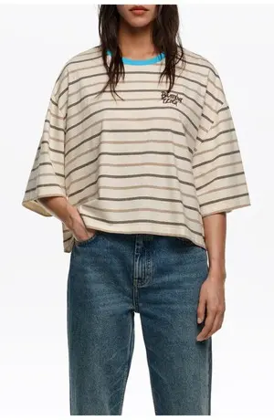 Bimba Y Lola Striped Cotton Boxy T-shirt - Brown