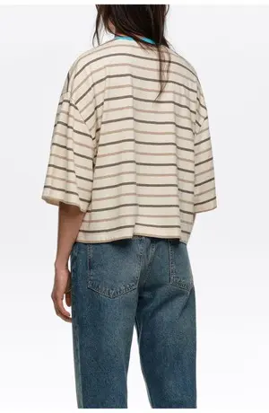 Bimba Y Lola Striped Cotton Boxy T-shirt - Brown