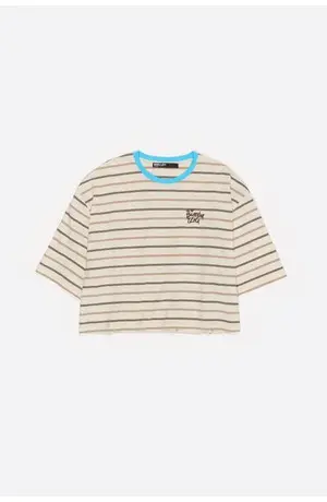 Bimba Y Lola Striped Cotton Boxy T-shirt - Brown