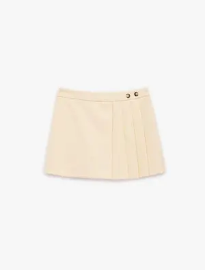 KOTON Pleated Mini Skirt With Button Detail