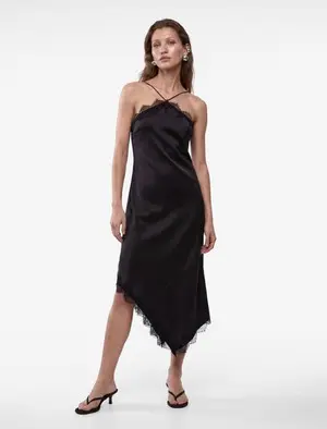 Koton Zdnu 81041892 Asymmetrical Lace Trim Satin Slip Dress