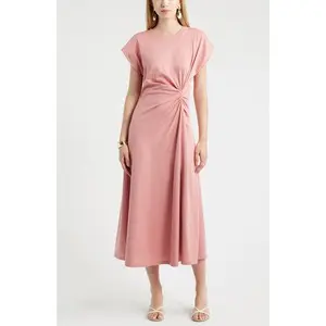 Nordstrom Crewneck Side Twist Midi T-shirt Dress - Pink Compact