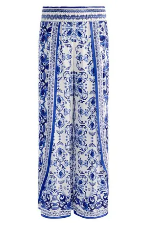 Alice + Olivia Larissa Smocked Wide Leg Split Pants