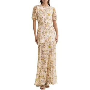 REISS Naia Metallic Floral Print Maxi Dress - Ivory