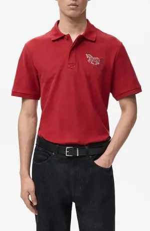 Mango Embroide Cotton Piqué Polo - Red