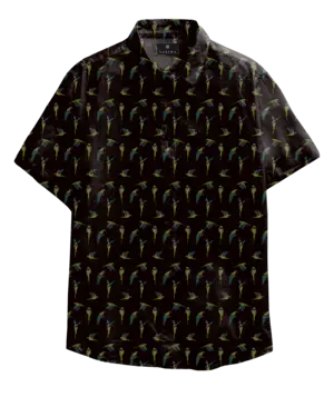 VUSTRA Tropical Parrot Print Short-sleeve Button-down Shirt - Brown