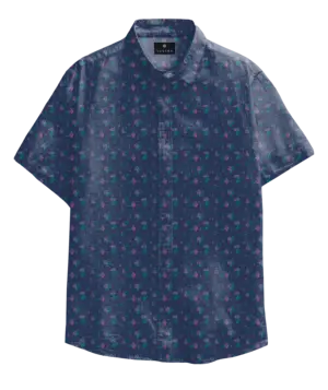 VUSTRA Navy Floral Short-sleeve Button-down Shirt - Blue