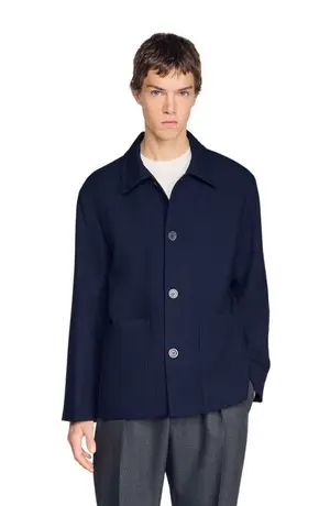 Sandro Buttoned Wool Worker Jacket