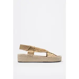 Bimba Y Lola Leather Jute Wedge Sandal - Gold