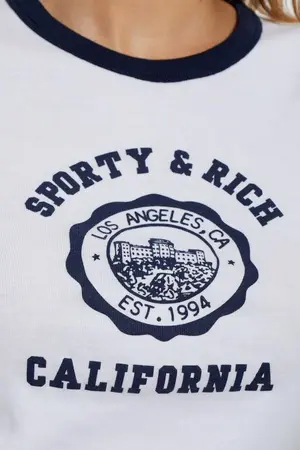 SPORTY & RICH Marine" Collection Cropped Cotton T-shirt
