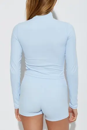 SPORTY & RICH Beverly Hills Tennis" Collection Cropped Long-sleeve Top With Stand Collar