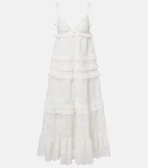 Zimmermann Solstice Cotton Midi Dress With Lace Trim - White