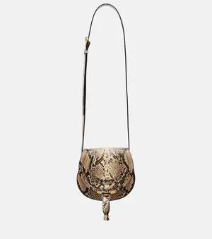 Chloé Marcie Mini Snake-effect Leather Crossbody Bag - Beige