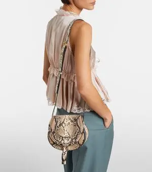 Chloé Marcie Mini Snake-effect Leather Crossbody Bag - Beige