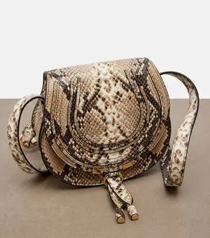 Chloé Marcie Mini Snake-effect Leather Crossbody Bag - Beige