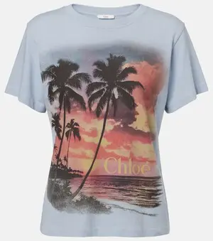 Chloé Printed Cotton Jersey T-shirt - Blue
