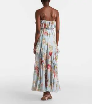 Zimmermann Roselight Floral Ruffled Silk Maxi Dress - Multicoloured