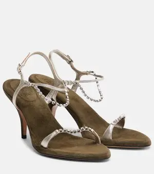 Chloé Zia Embellished Metallic Leather Sandals - Green