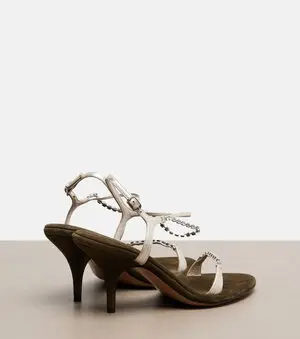 Chloé Zia Embellished Metallic Leather Sandals - Green
