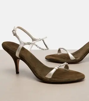 Chloé Zia Embellished Metallic Leather Sandals - Green