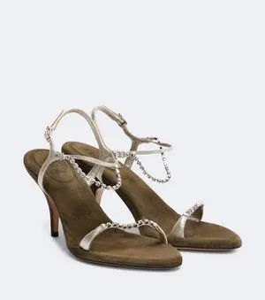 Chloé Zia Embellished Metallic Leather Sandals - Green