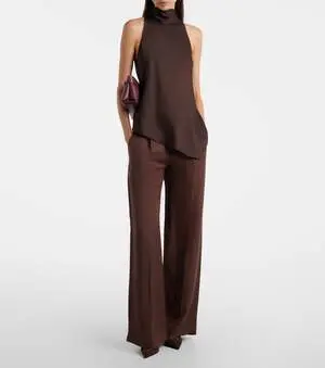 Brunello Cucinelli Asymmetrical Silk Satin Top - Brown