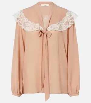 Chloé Lace-trimmed Silk Georgette Blouse - Pink