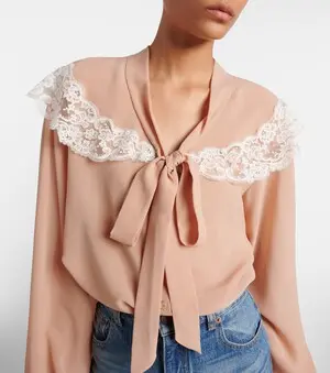 Chloé Lace-trimmed Silk Georgette Blouse - Pink
