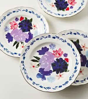 BITOSSI Set Of 4 Floral Porcelain Plates