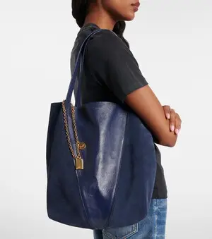 Chloé Tote Bag In Leather And Suede - Blue