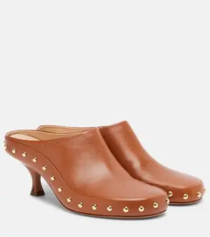 Chloé Studded Leather Clogs - Brown