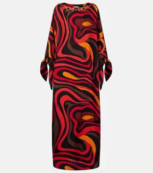 Emilio Pucci Marmo Embellished Silk Twill Kaftan - Red