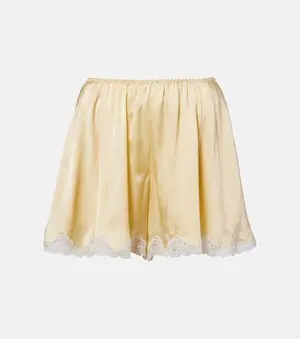 Chloé Silk Satin Shorts With Lace Trim - Yellow