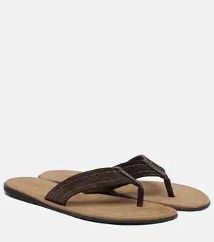 THE ROW Leather-trimmed Suede Thong Sandals
