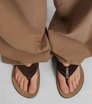 THE ROW Leather-trimmed Suede Thong Sandals