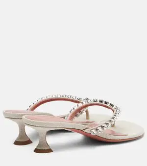 Amina Muaddi Gigi Embellished Canvas Thong Sandals