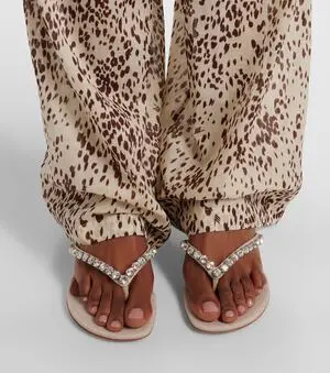 Amina Muaddi Gigi Embellished Canvas Thong Sandals - Beige
