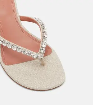 Amina Muaddi Gigi Embellished Canvas Thong Sandals - Beige