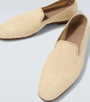 Manolo Blahnik Mario Raffia Loafers - Beige