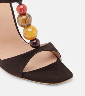 MALONE SOULIERS Lena Beaded Suede Sandals - Brown
