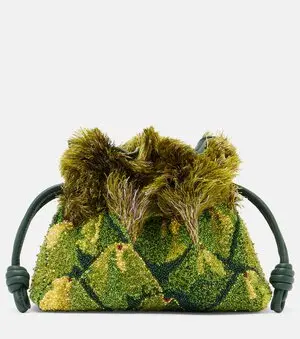 Loewe Flamenco Mini Beaded Clutch - Green