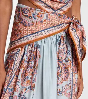 Zimmermann Aster Floral Silk Midi Skirt - Blue