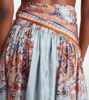 Zimmermann Aster Floral Silk Midi Skirt - Blue