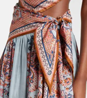 Zimmermann Aster Floral Silk Midi Skirt - Blue