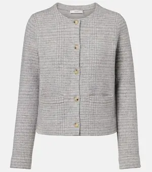 Vince Checked Wool And Cashmere Cardigan - Grey