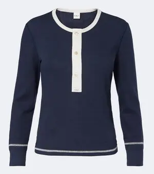 Chloé Ribbed-knit Cotton Henley Shirt - Blue