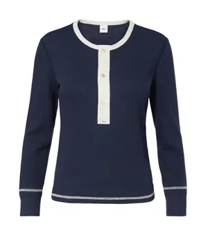 Chloé Ribbed-knit Cotton Jersey Henley Shirt - Blue